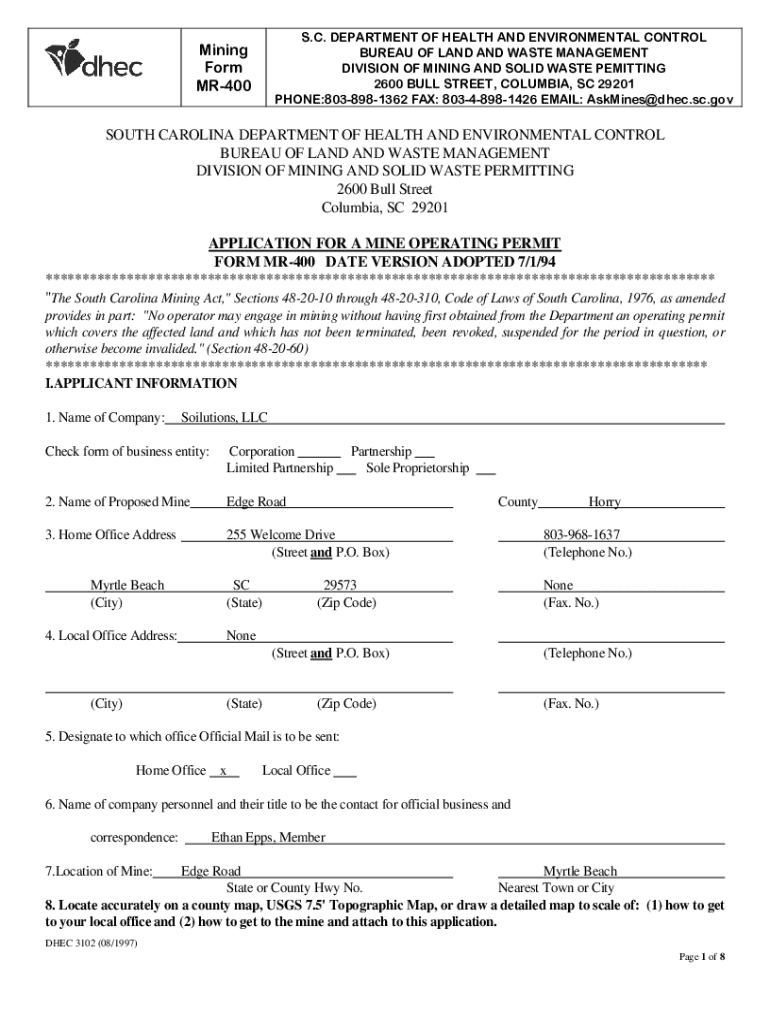 Fillable Online Application for Mine Operating Permit Fax Email Print ...