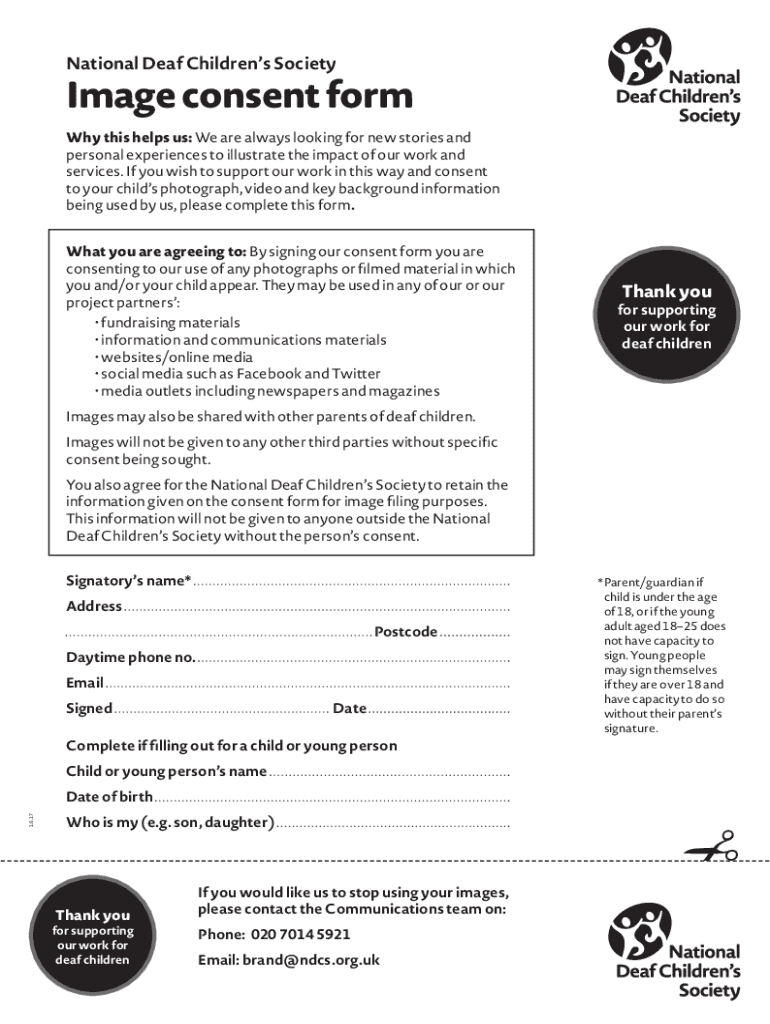 Fillable Online Image Consent Form for the National Deaf Children’s ...