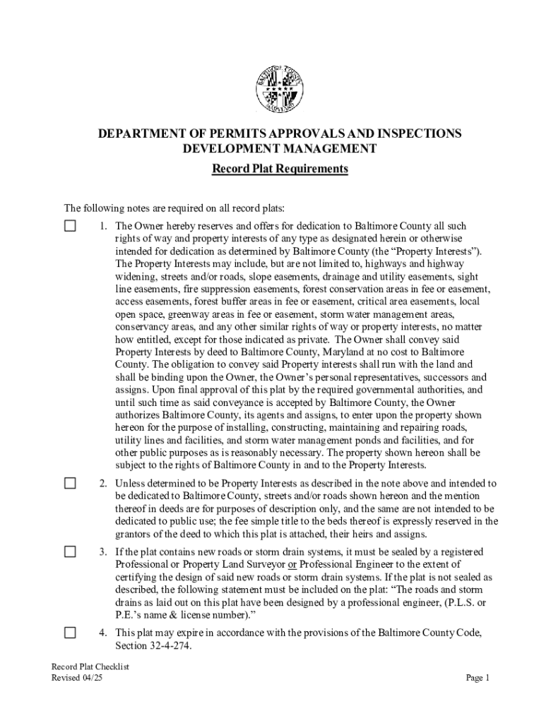 Fillable Online Record Plat Checklist Fax Email Print - pdfFiller