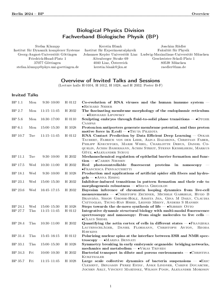 Fillable Online Biological Physics Division (BP) Overview - DPG-Physik Fax Email Print - pdfFiller