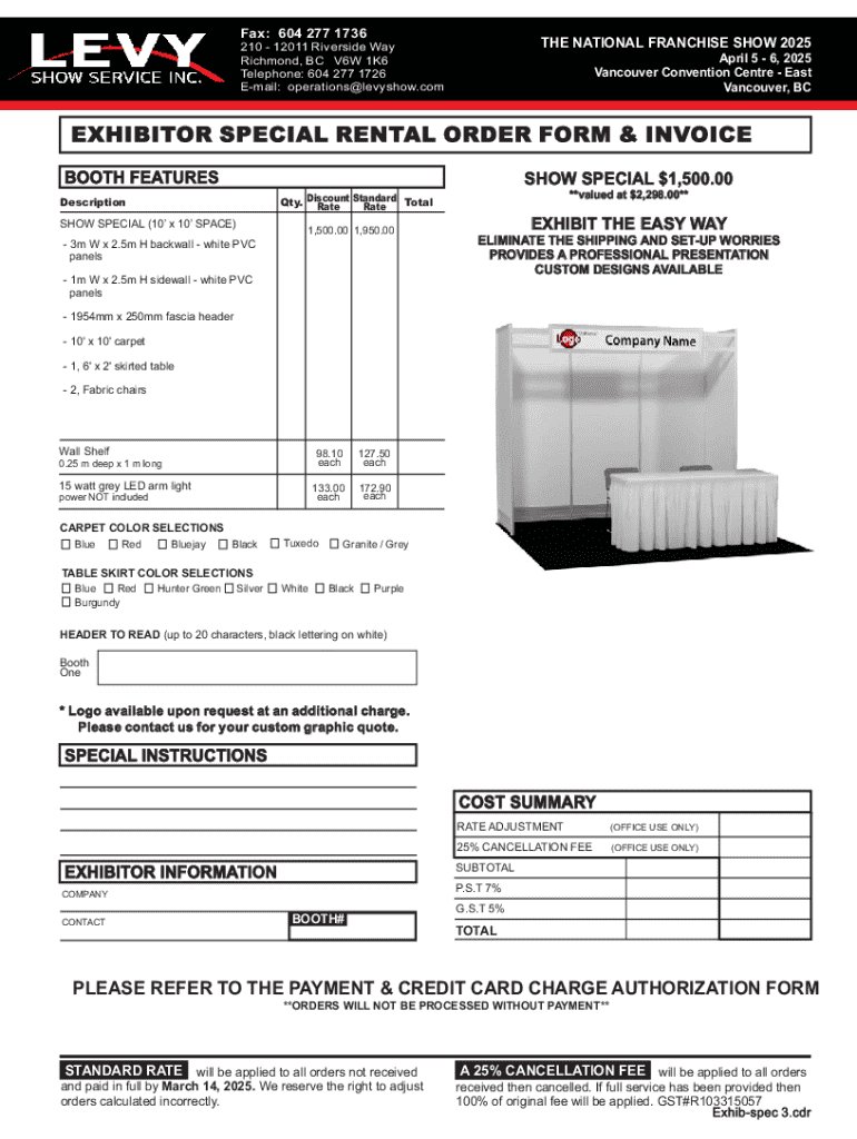Fillable Online the National Franchise Show 2025 Exhibitor Order Form Fax Email Print - pdfFiller