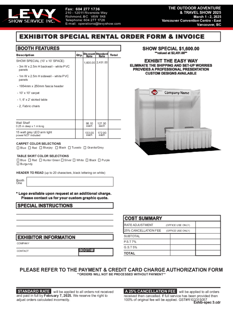 Fillable Online Exhibitor Special Rental Order Form & Invoice Fax Email ...