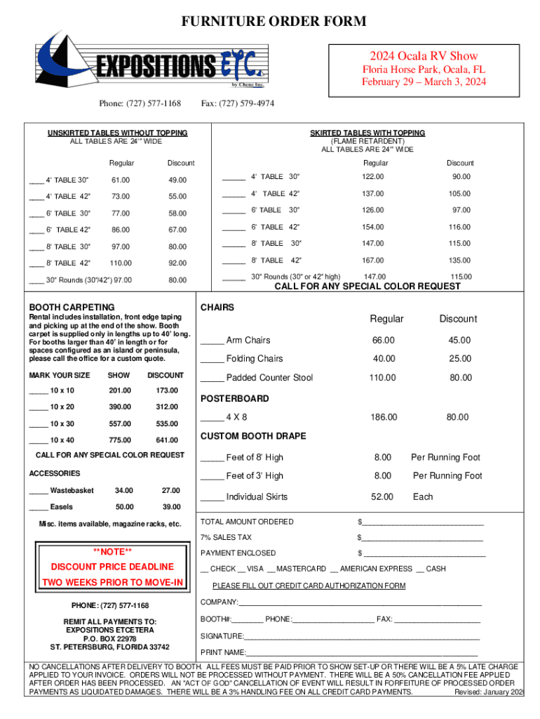 Fillable Online 2024 Ocala Rv Show Furniture Order Form Fax Email Print ...