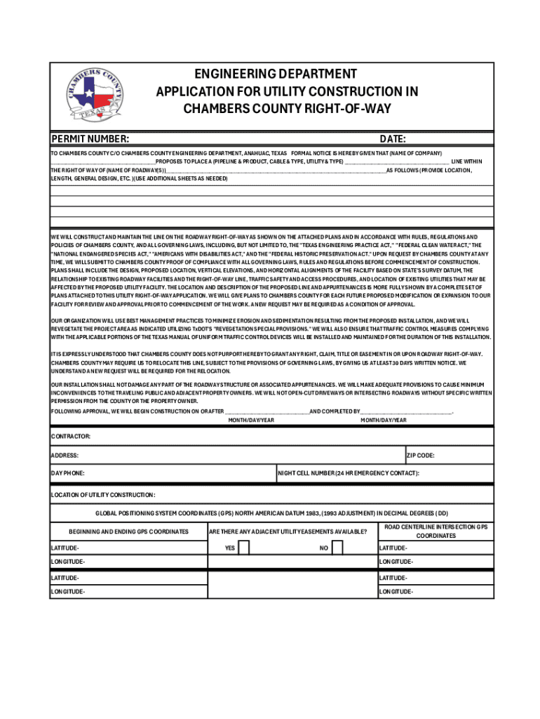 Fillable Online Utility Construction Permit Application Fax Email Print ...