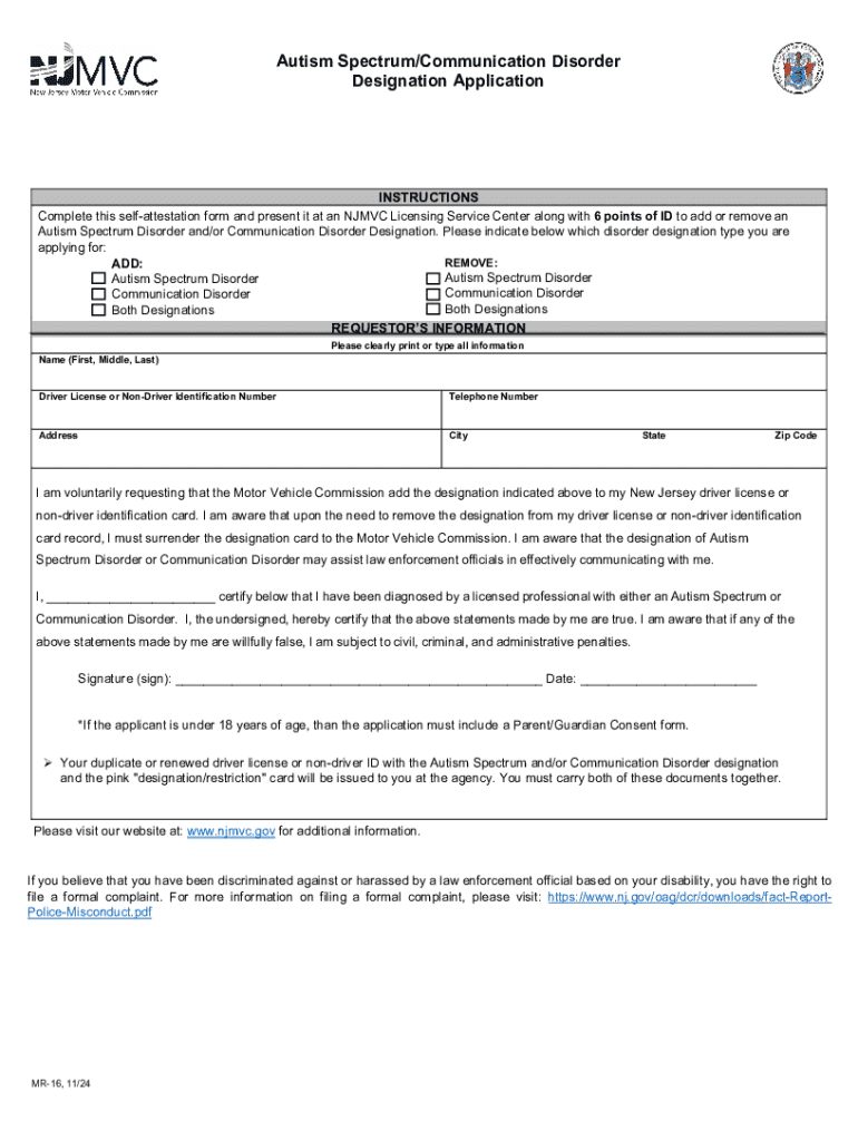 Fillable Online Autism Spectrum/communication Disorder Designation Application Fax Email Print ...