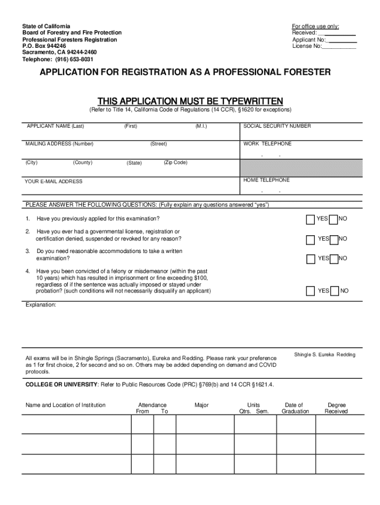 Fillable Online Professional Foresters Registration Application Fax ...