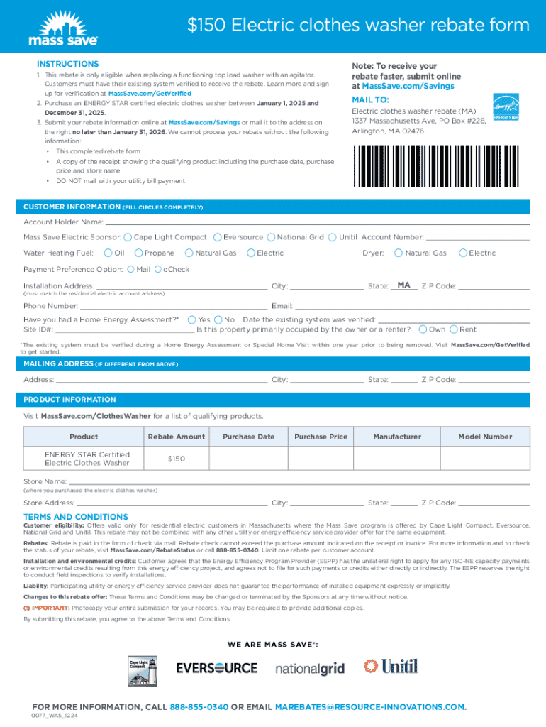 Fillable Online $150 Electric Clothes Washer Rebate Fax Email Print ...