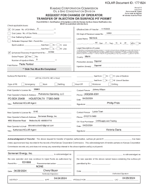 Fillable Online Request for Change of Operator Transfer of Injection or ...