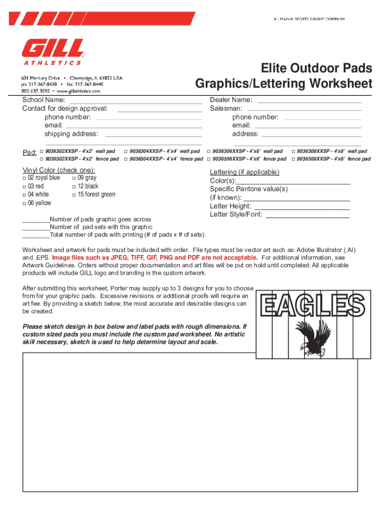 Fillable Online Elite Outdoor Pads Graphics/lettering Worksheet Fax Email Print - pdfFiller