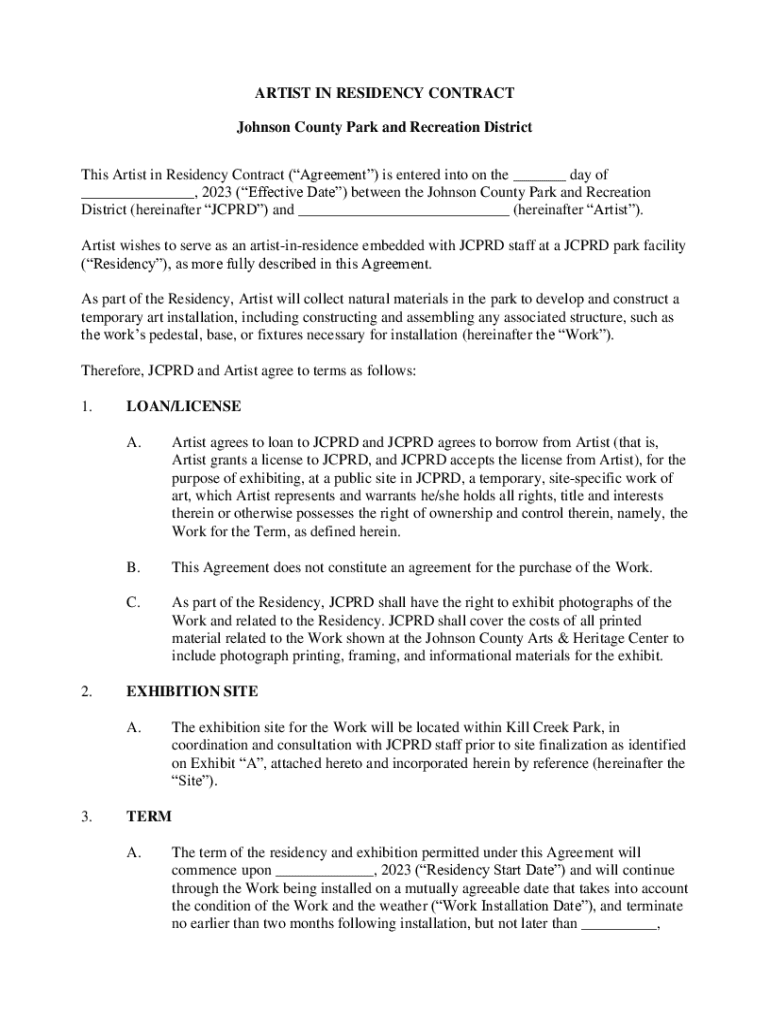 Fillable Online Artist in Residency Contract Fax Email Print - pdfFiller