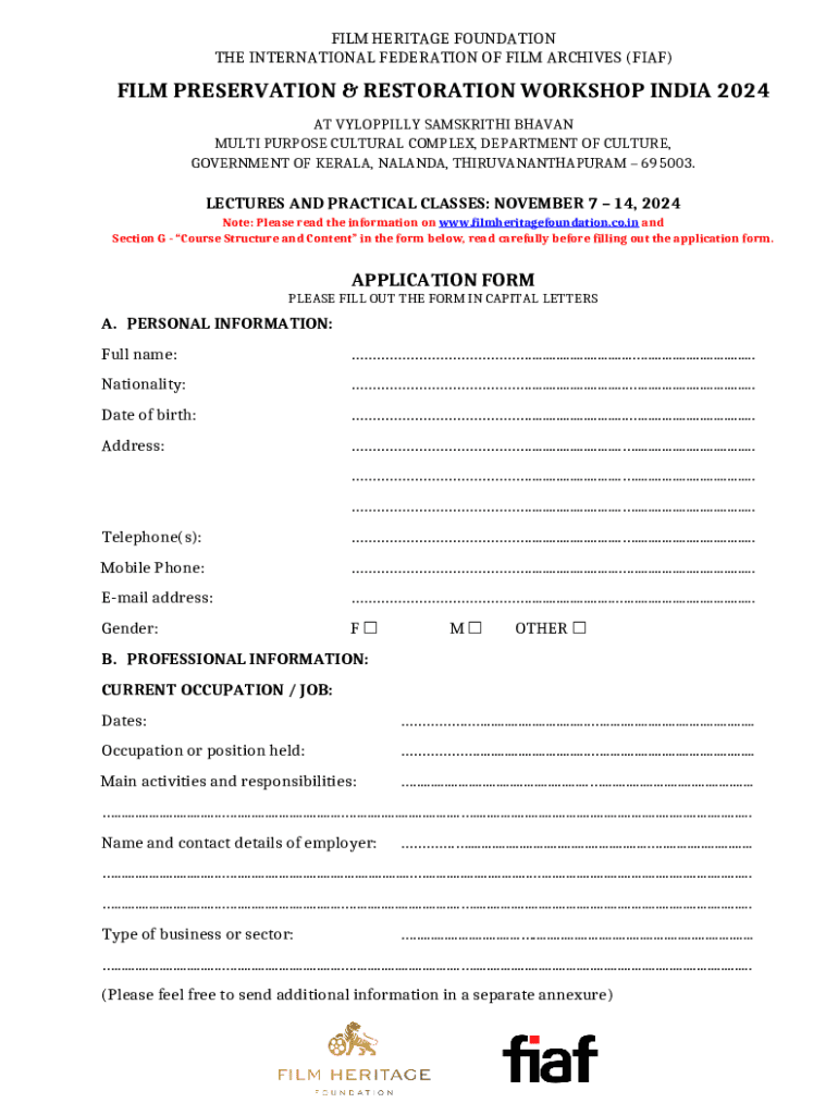 Film Preservation & Restoration Workshop India 2024 Application Doc ...