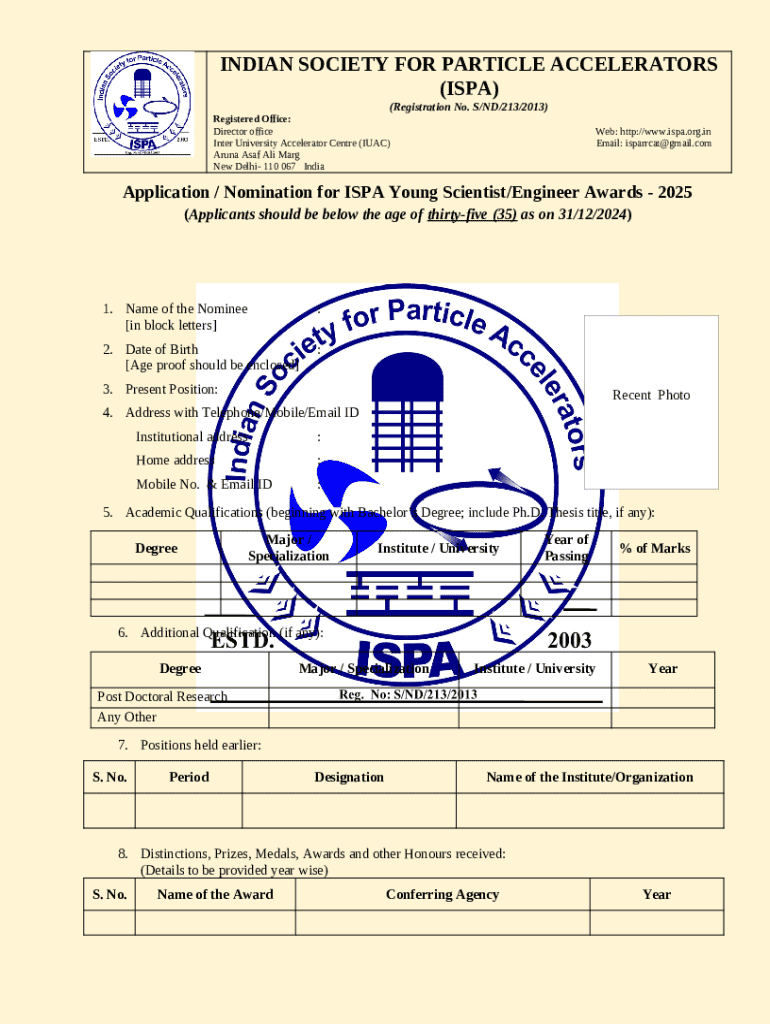 Application / Nomination for Ispa Young Scientist/engineer Awards ...