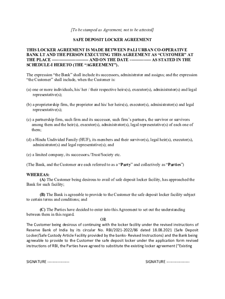 Fillable Online Safe Deposit Locker Agreement Fax Email Print - pdfFiller