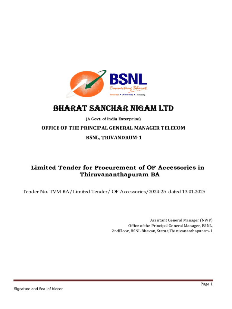 Fillable Online Limited Tender for Procurement of of Accessories in ...