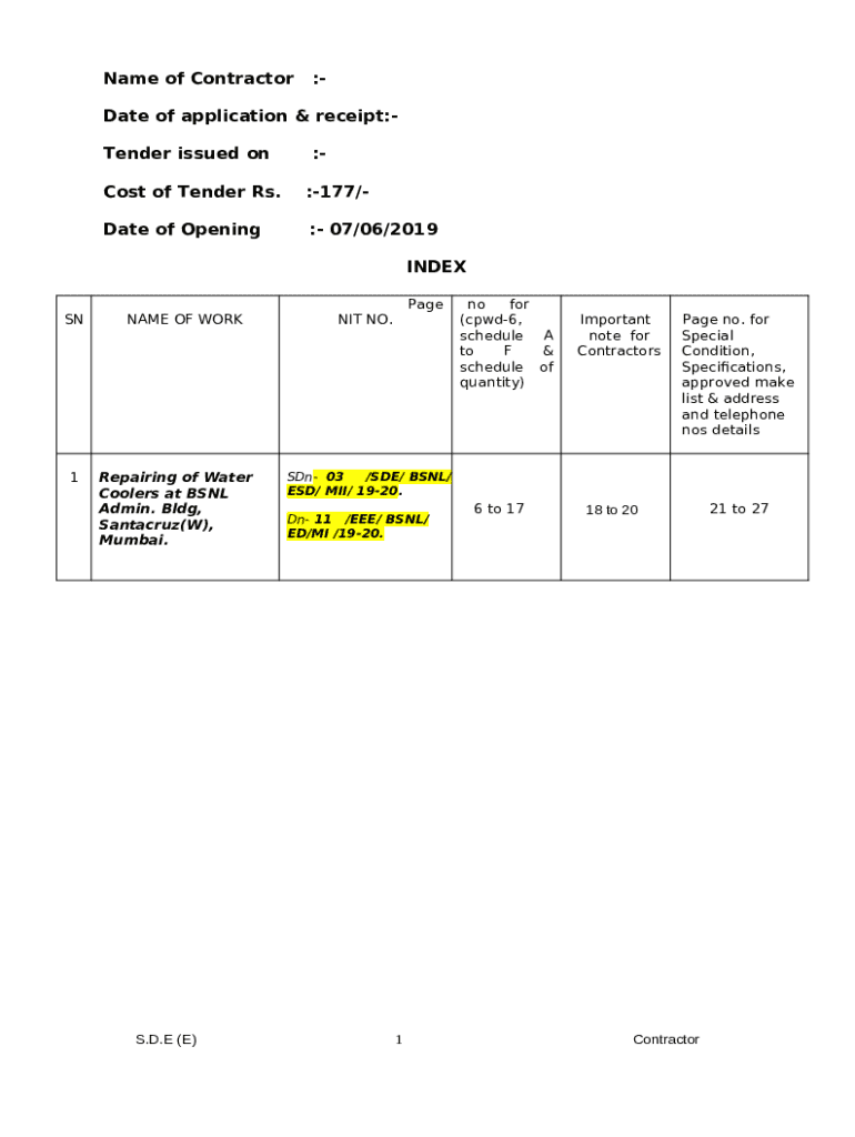 Tender Application for Repairing of Water Coolers at Bsnl Admin. Bldg ...