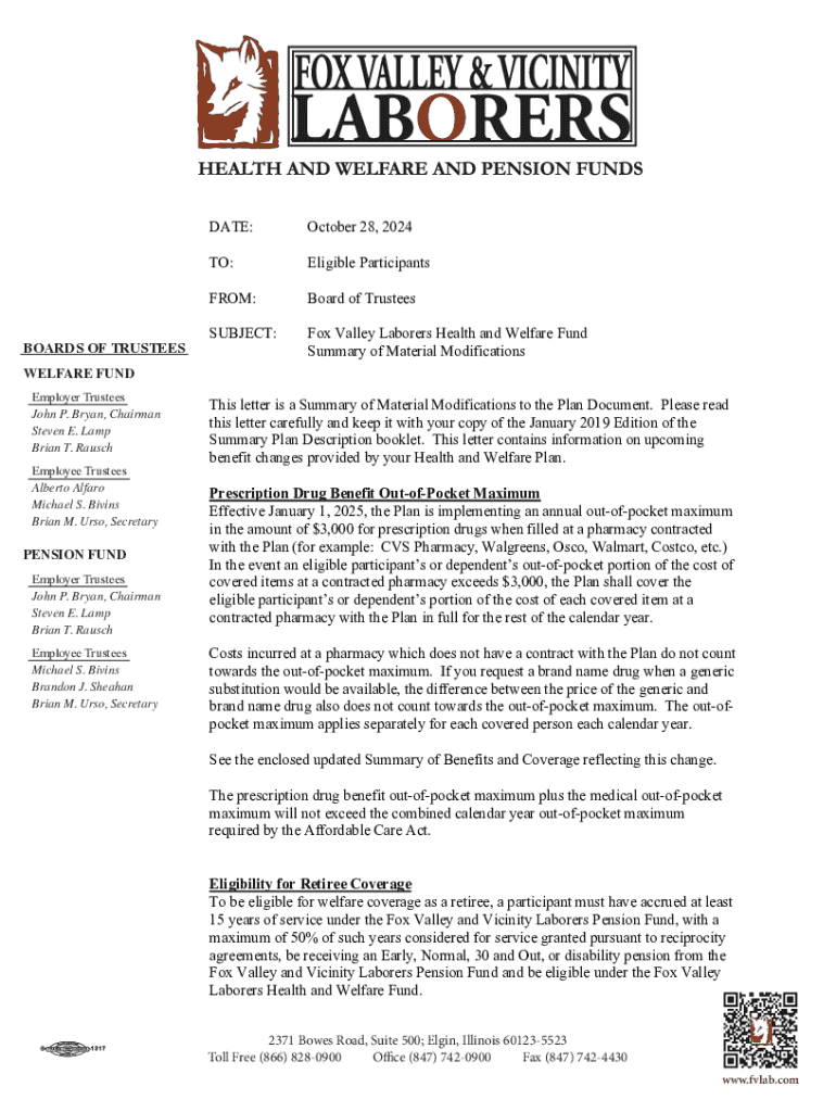 Fillable Online Summary of Material Modifications - Fox Valley Laborers ...