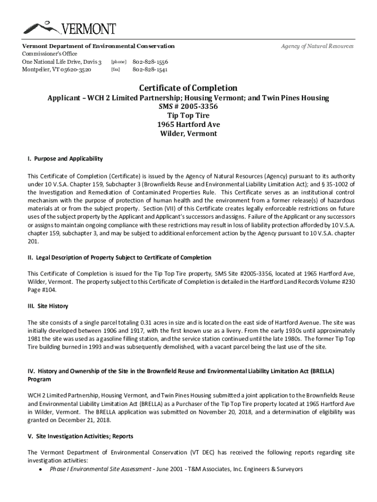 Fillable Online Certificate of Completion for Brownfields Redevelopment Fax Email Print - pdfFiller