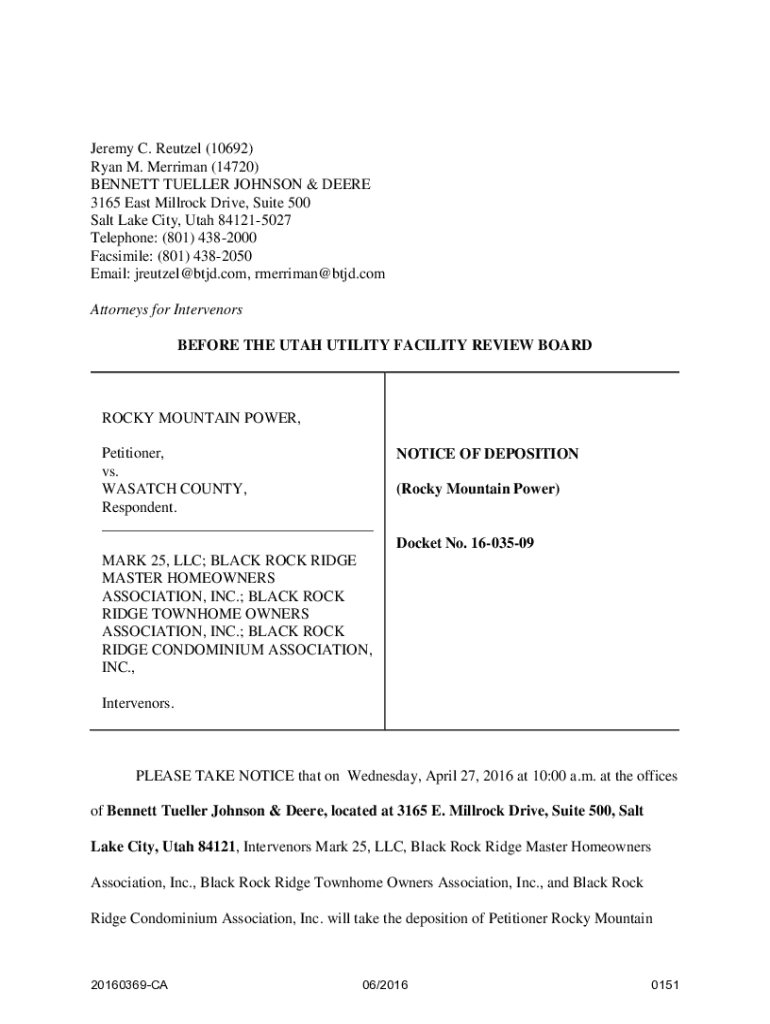Fillable Online Notice of Deposition (rocky Mountain Power) Fax Email ...