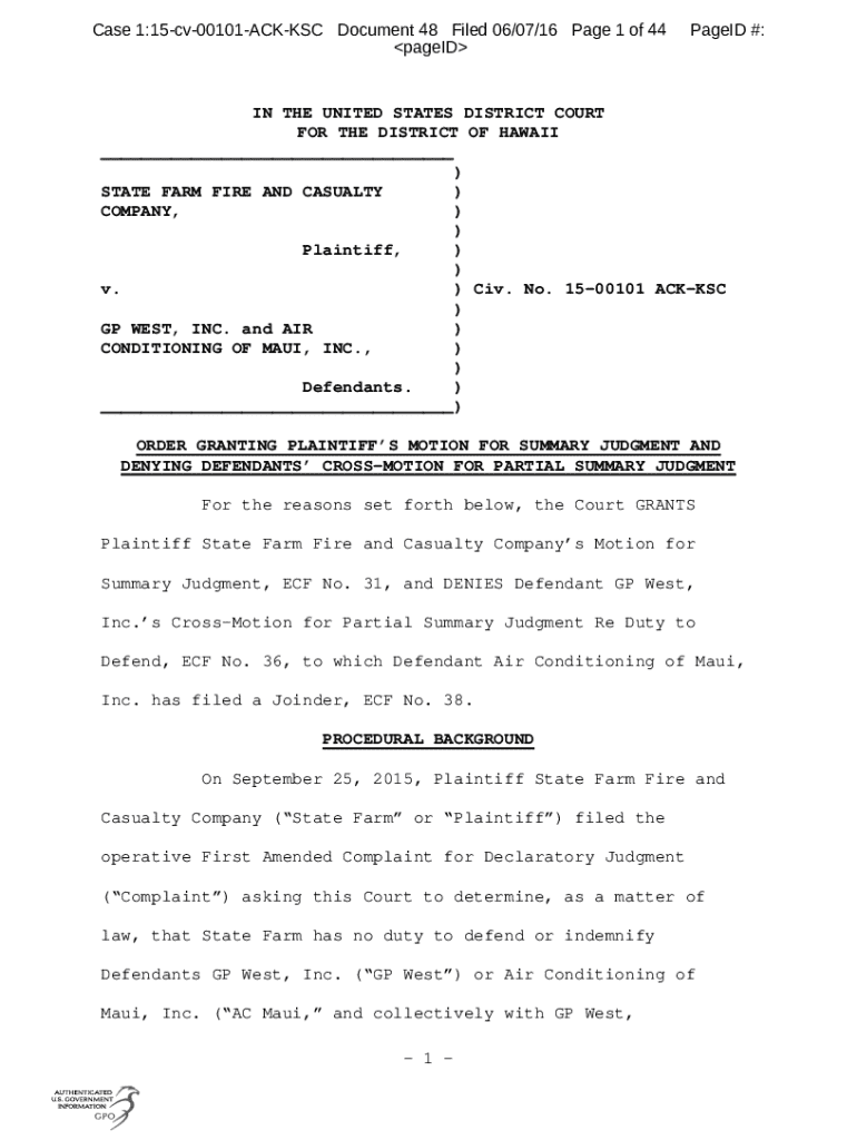 Fillable Online Order Granting Summary Judgment Fax Email Print - pdfFiller