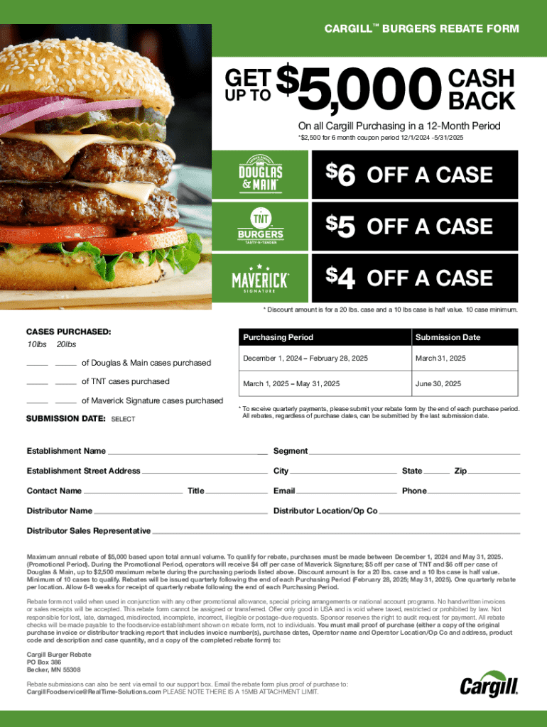 Fillable Online Cargill Burgers Rebate Application Fax Email Print ...