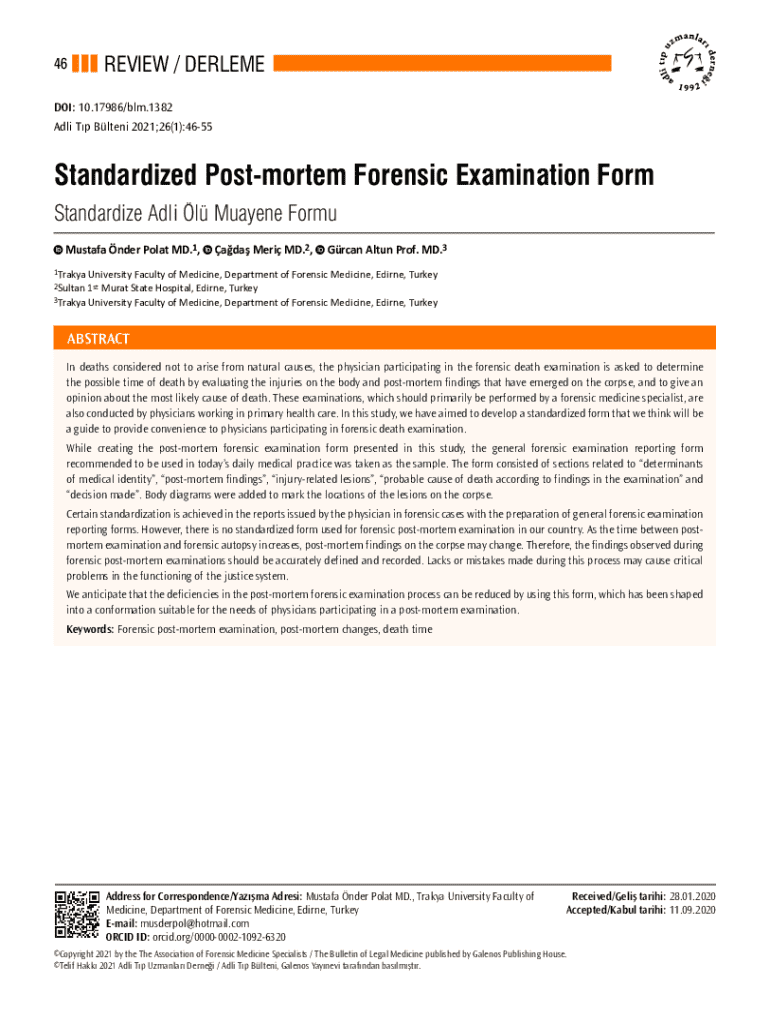 Fillable Online Polat Et Al. Postmortem Examination Form Fax Email Print - pdfFiller