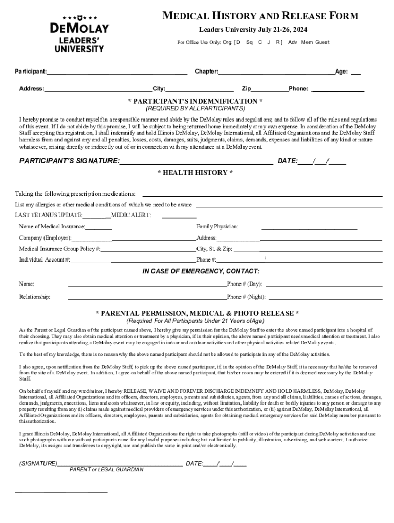 Fillable Online Medical History and Release Form Fax Email Print - pdfFiller