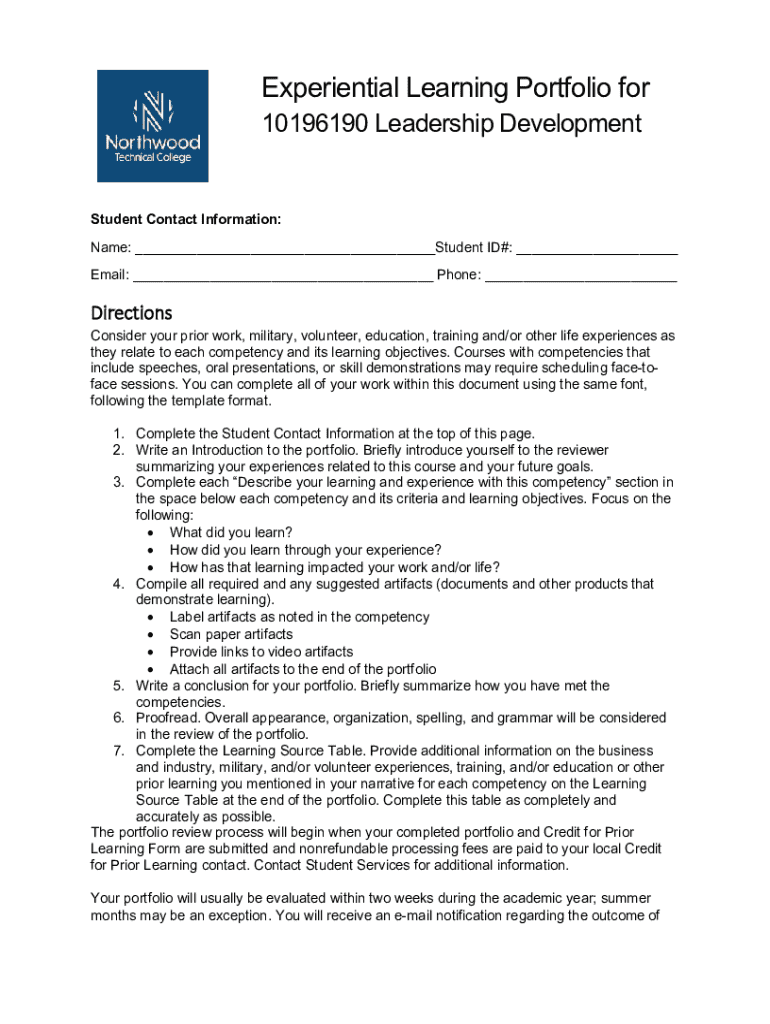 Fillable Online Experiential Learning Portfolio Fax Email Print - pdfFiller