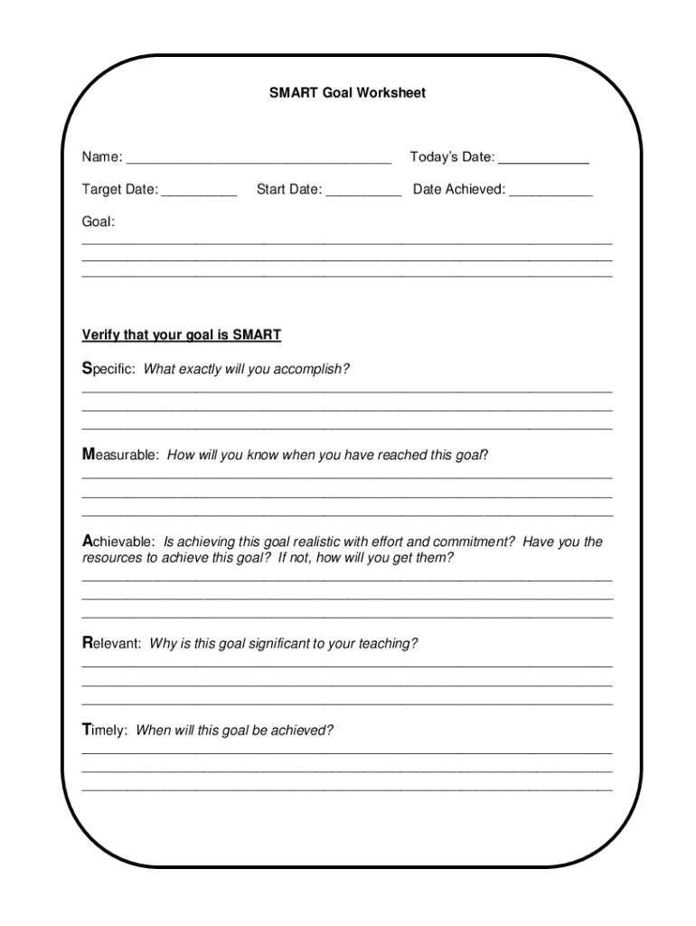 Fillable Online Smart Goal Worksheet Fax Email Print - pdfFiller