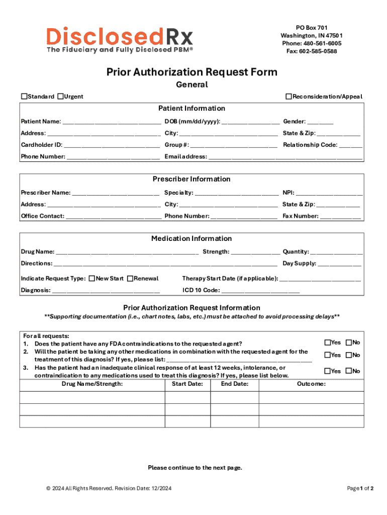 Fillable Online Prior Authorization Request Form Fax Email Print ...