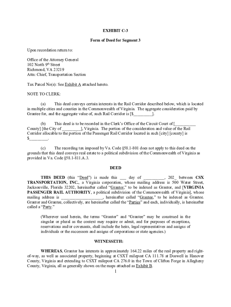 Fillable Online Deed Conveying Interests in Rail Corridor Fax Email ...