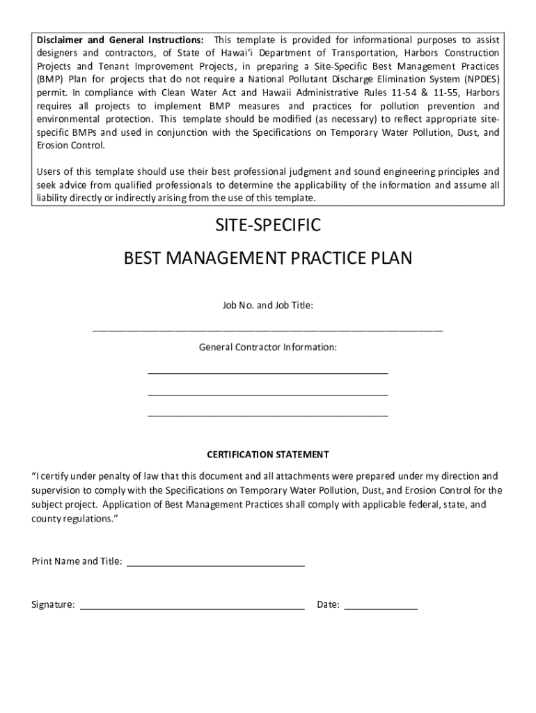 Fillable Online Site-specific Best Management Practice Plan for Harbors ...