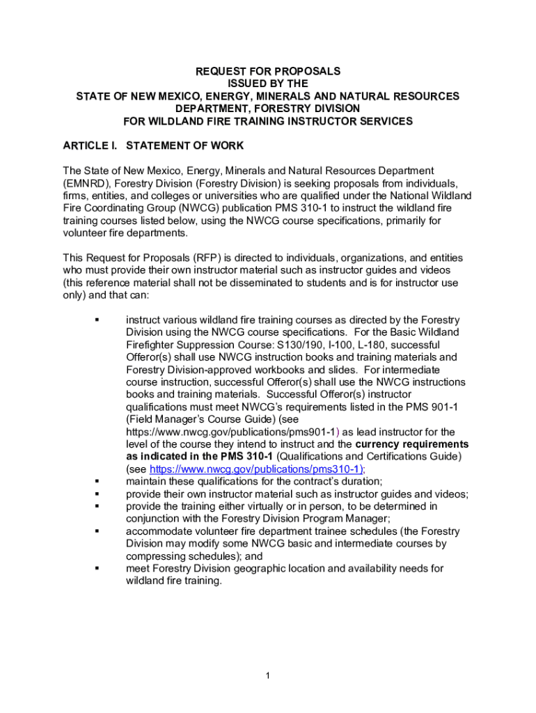 Fillable Online Rfp for Wildland Fire Training Instructor Services Fax Email Print - pdfFiller