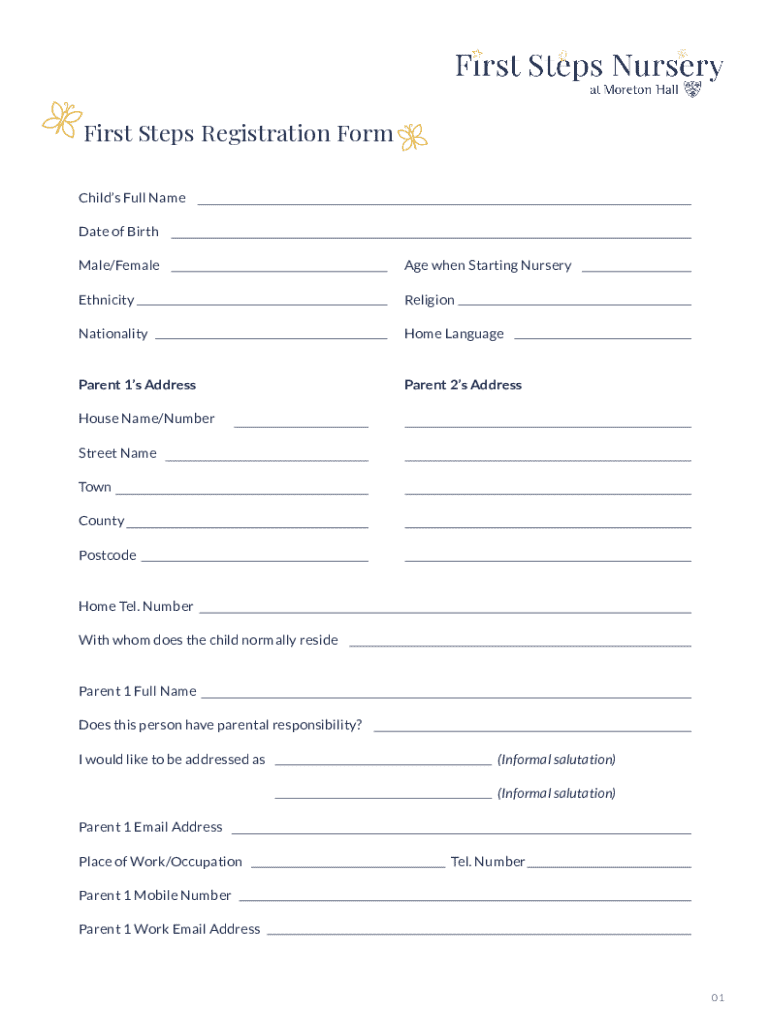 Fillable Online First Steps Nursery Registration Form Fax Email Print ...
