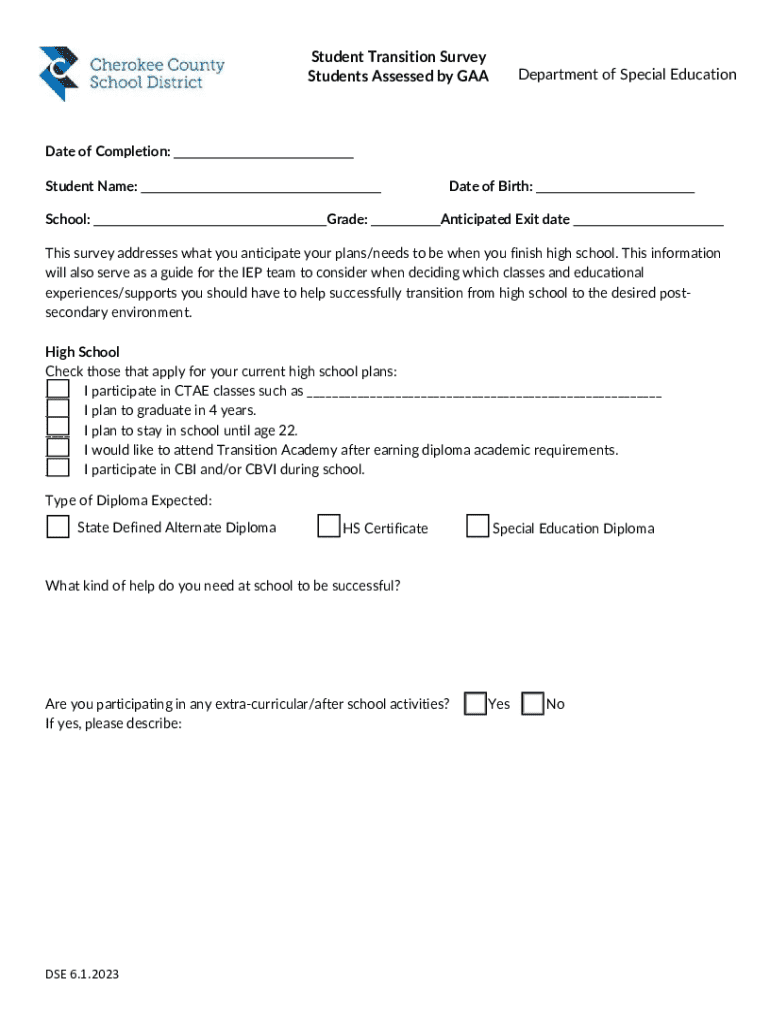 Student Transition Survey - Blank Fillable Template | Fill Out, Print ...