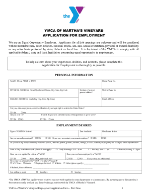 Fillable Online Ymca Employment Application Fax Email Print - pdfFiller