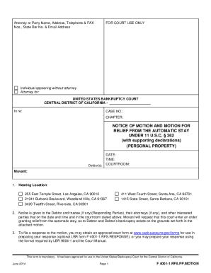 Fillable Online Notice of Motion for Relief From Automatic Stay Fax ...