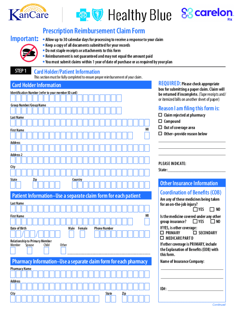Fillable Online Prescription Reimbursement Claim Form Fax Email Print ...