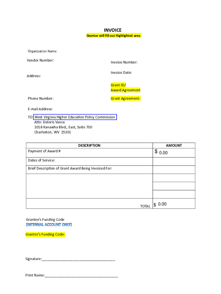 Fillable Online Invoice for Grant Payment Fax Email Print - pdfFiller