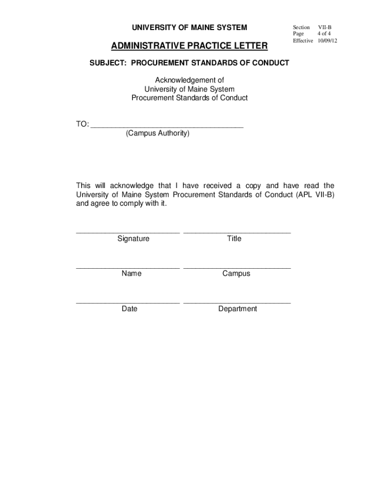 Fillable Online University of Maine System Procurement Standards of Conduct Acknowledgement Fax ...