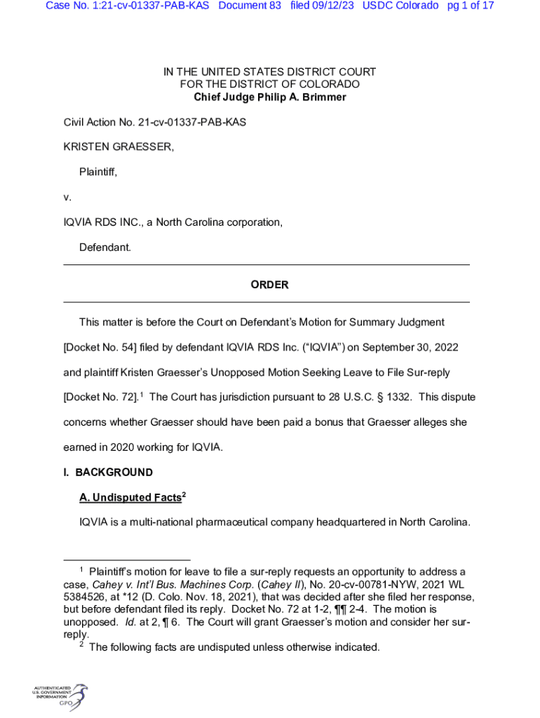 Fillable Online Order Granting Summary Judgment Fax Email Print - pdfFiller