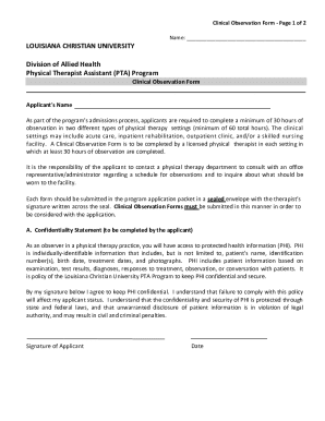 Fillable Online Clinical Observation Form for Physical Therapist ...