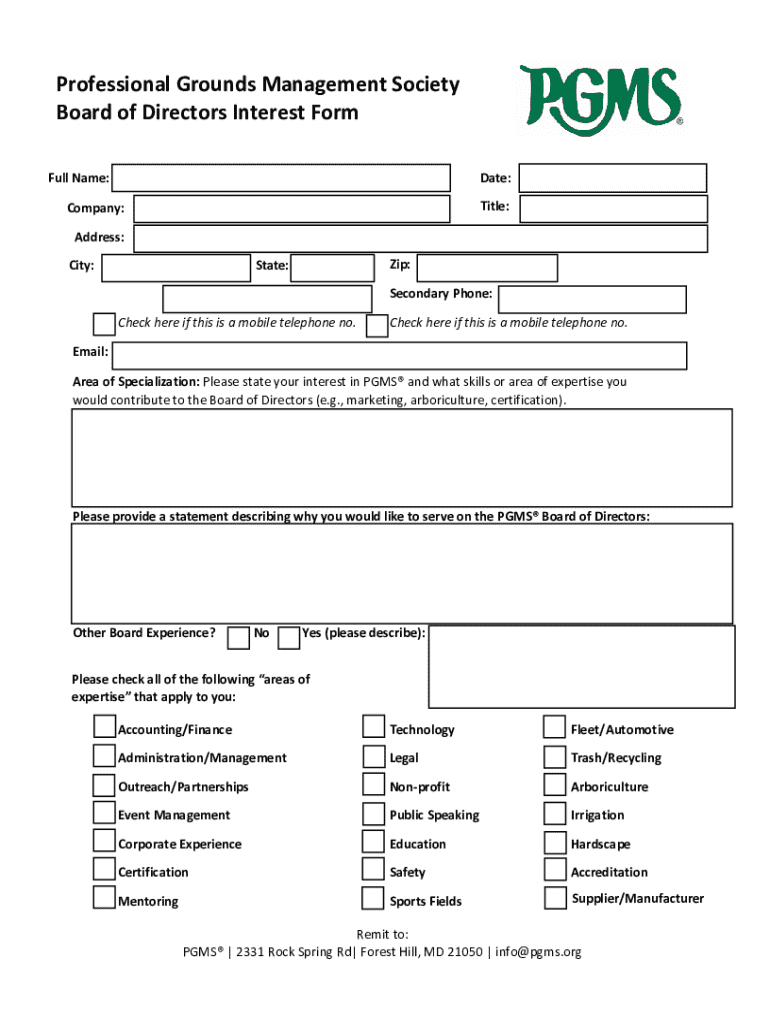 Fillable Online Pgms Board of Directors Interest Form Fax Email Print - pdfFiller
