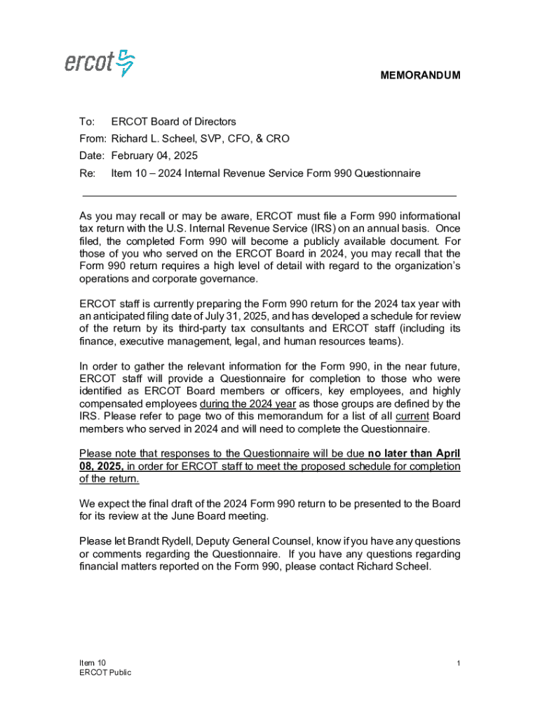 Fillable Online 2024 Irs Form 990 Questionnaire Memo Fax Email Print ...