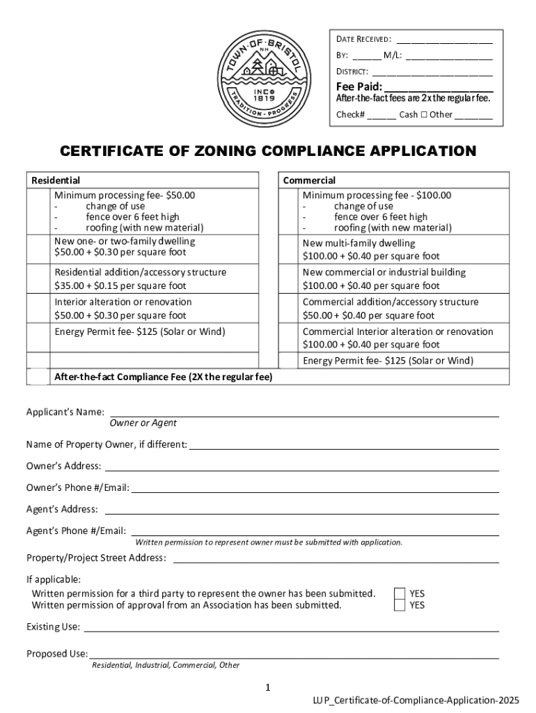 Fillable Online Certificate of Zoning Compliance Application Fax Email ...