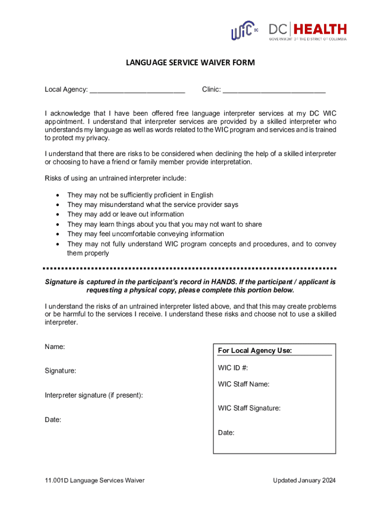 Fillable Online Language Service Waiver Fax Email Print - pdfFiller