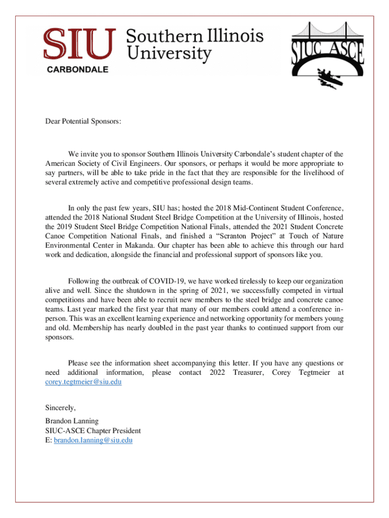 Fillable Online Southern Illinois University Asce Sponsorship Invitation Fax Email Print - pdfFiller