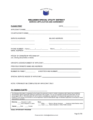 Fillable Online Service Application and Agreement Fax Email Print - pdfFiller