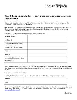 Fillable Online Remote Study Request Form for Tier 4 Sponsored Students ...