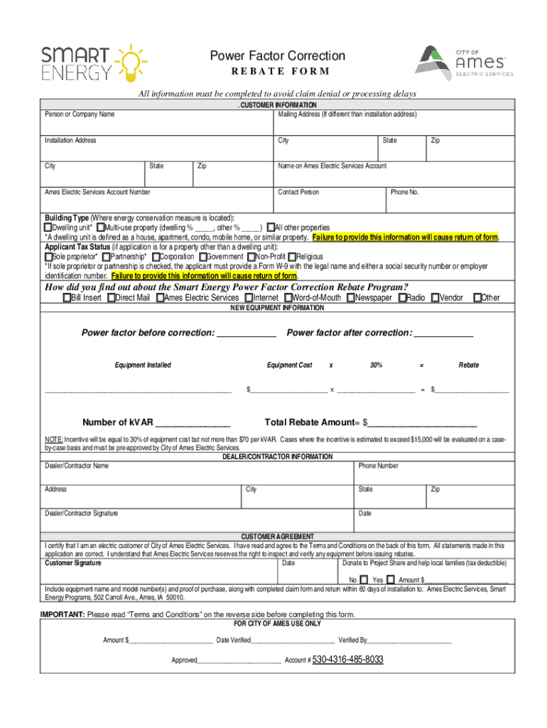 Fillable Online Power Factor Correction Rebate Application Fax Email Print - pdfFiller