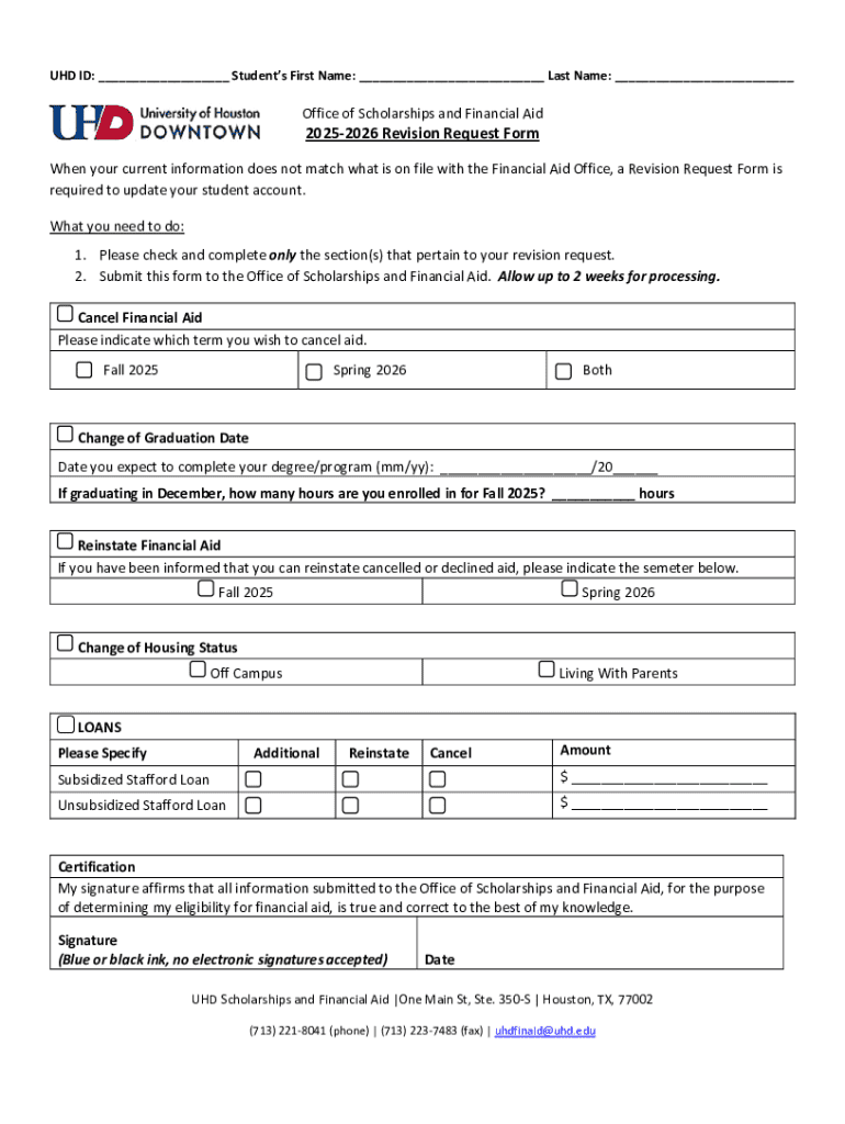 Fillable Online Revision Request Form for Financial Aid Fax Email Print ...